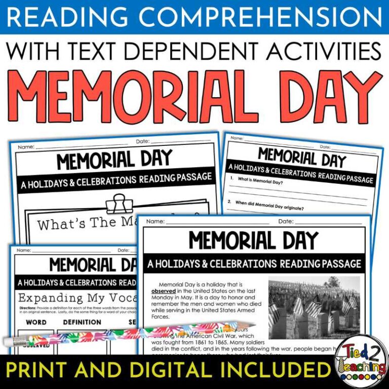 Memorial Day Nonfiction Reading Comprehension Passage and Questions ...
