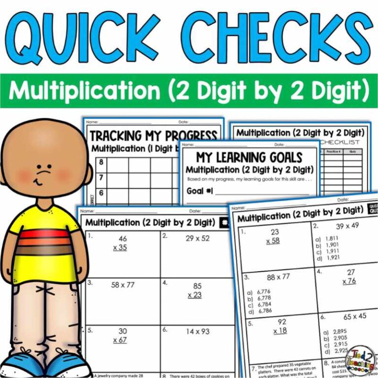 2 Digit by 2 Digit Multiplication Quick Checks - Tied 2 Teaching