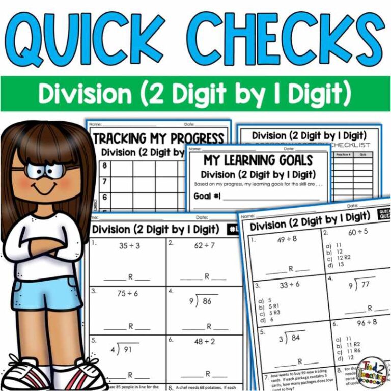 2 Digit by 1 Digit Division Quick Checks - Tied 2 Teaching