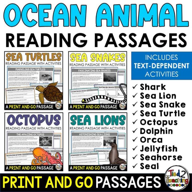Ocean Animal Reading Passages Marine Animals Science Research Report ...