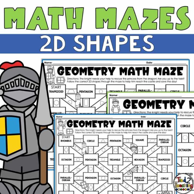 2D Shapes Math Mazes 2d Shapes Worksheets - Tied 2 Teaching