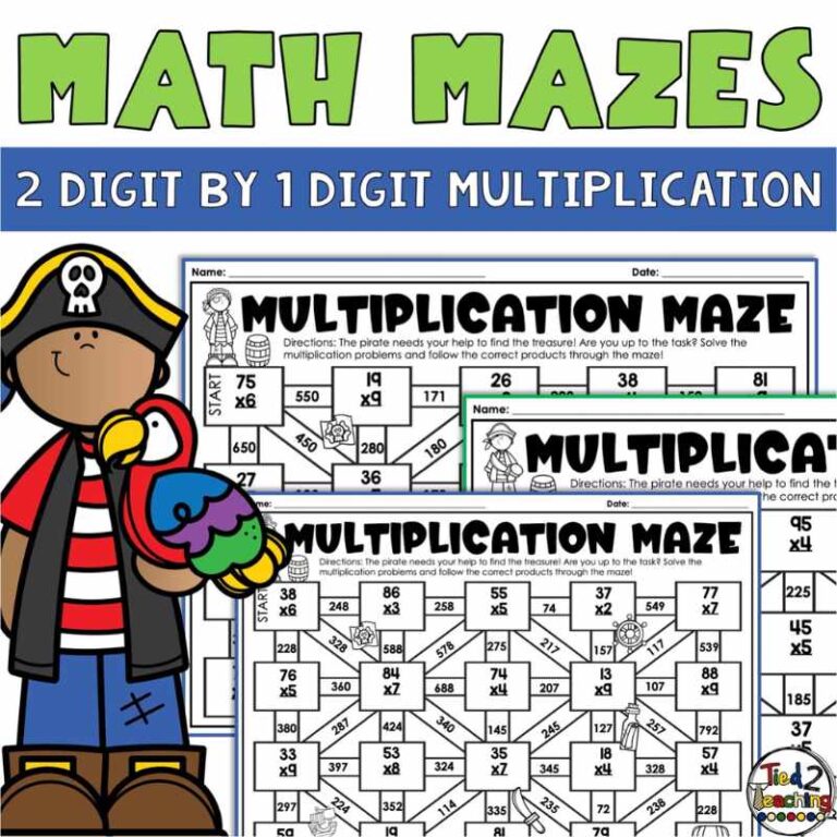 Multiplication Facts Math Mazes 2 Digit by 1 Digit Practice - Tied 2 ...