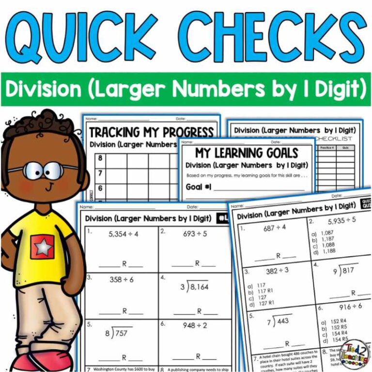 Division of Larger Numbers by 1 Digit Quick Checks - Tied 2 Teaching