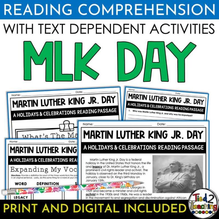Martin Luther King Jr. Reading Comprehension Passage and Questions ...