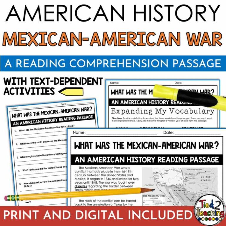 Mexican American War Reading Comprehension Passage and Questions - Tied ...