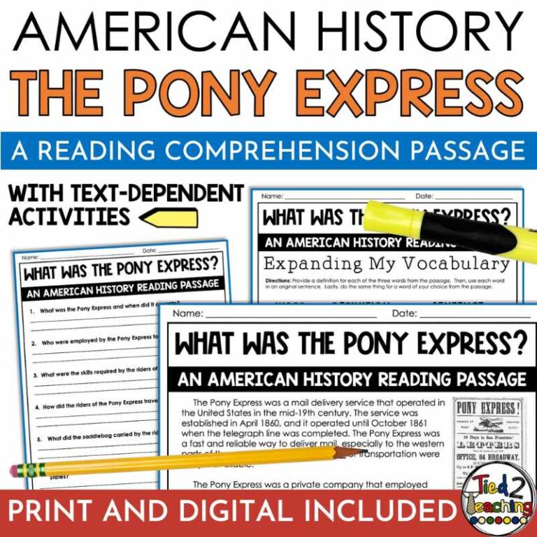 Pony Express Reading Passage and Questions Westward Expansion Fun ...