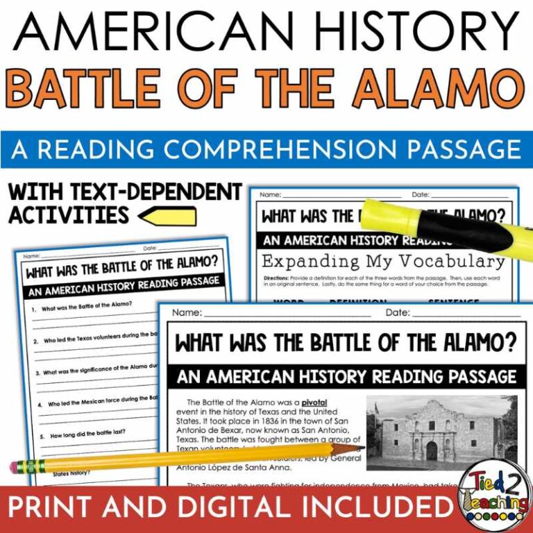 Battle of the Alamo Reading Passage and Questions Texas Revolution ...
