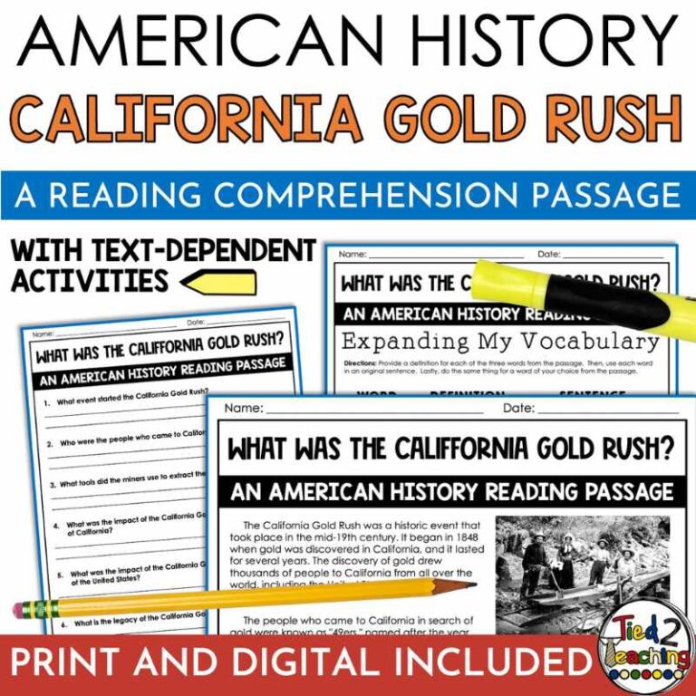 California Gold Rush Reading Passage and Questions Westward Expansion ...