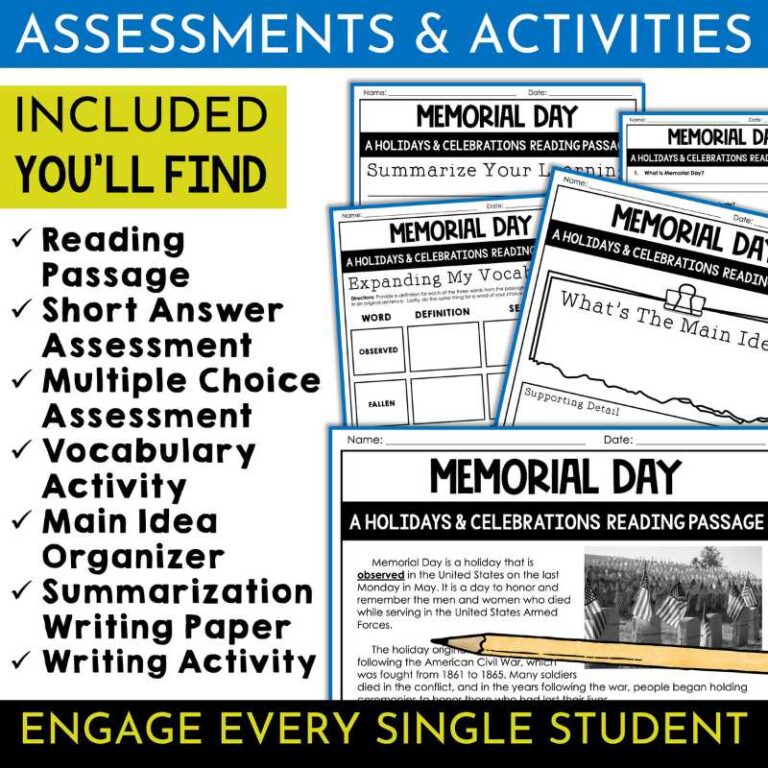 Memorial Day Nonfiction Reading Comprehension Passage and Questions ...