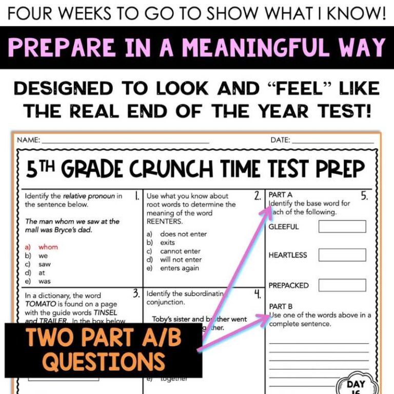 5th Grade Language ELA Test Prep State Test Preparation - Tied 2 Teaching