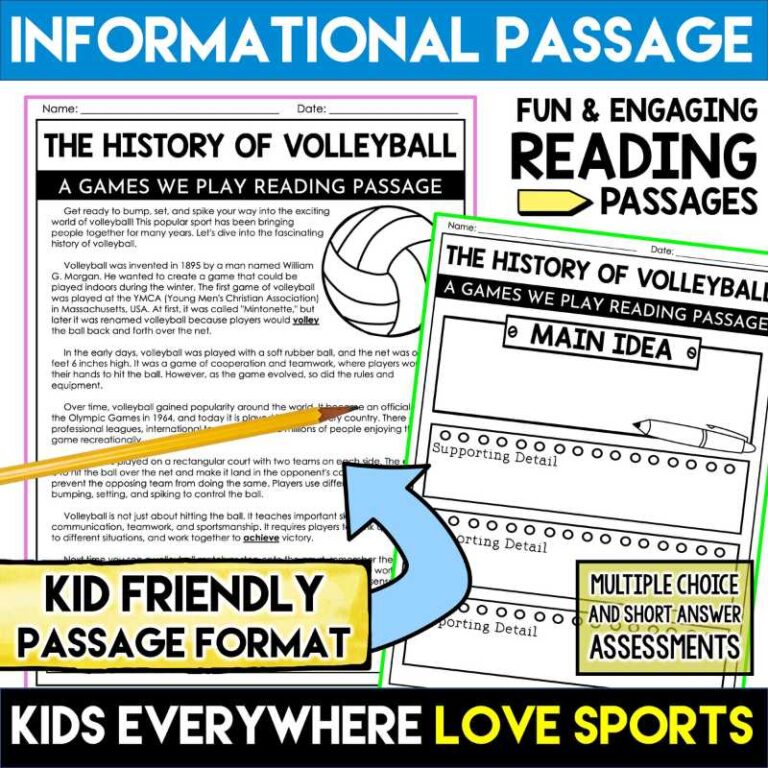 Volleyball Activities Pack Sports Day Reading Comprehension Passage ...