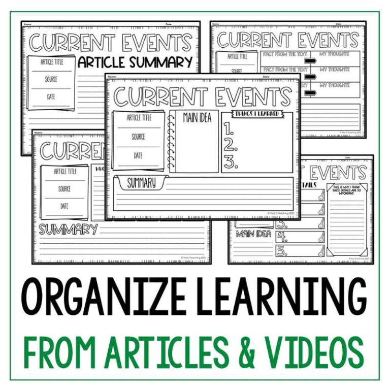Current Events Graphic Organizer Worksheet Assignments - Tied 2 Teaching