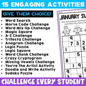 January Winter Early Finishers Work Puzzles and New Years Word Search ...