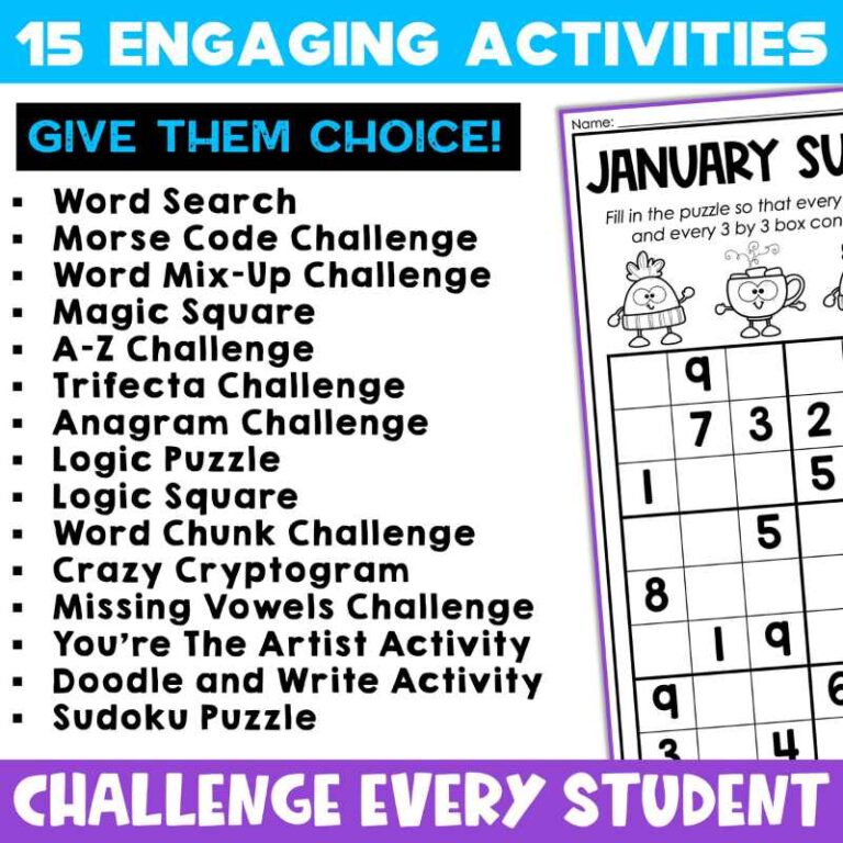 January Winter Early Finishers Work Puzzles and New Years Word Search ...