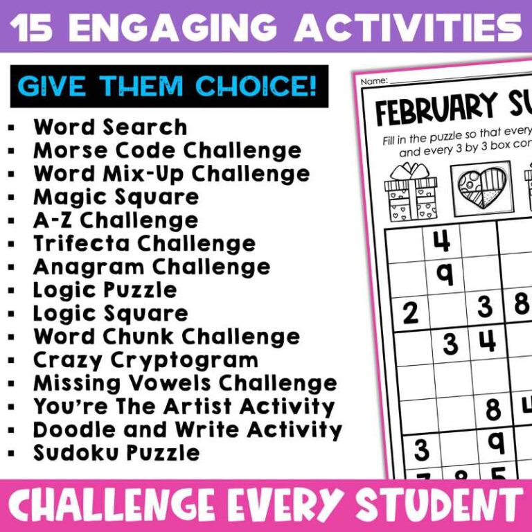 Valentines February Early Finishers Puzzles with Valentines Day Word ...