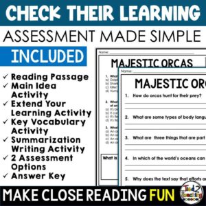 Orcas Ocean Animal Reading Passage Killer Whales Marine Animal Science ...