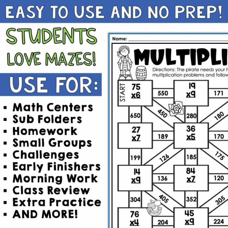 Multiplication Facts Math Mazes 2 Digit by 1 Digit Practice - Tied 2 ...