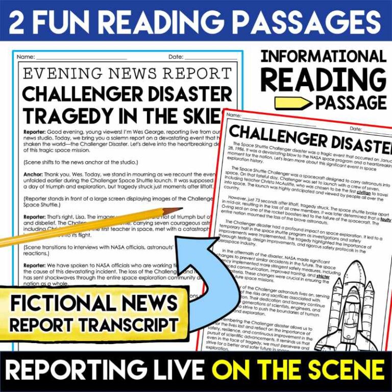 Space Shuttle Challenger Reading Passage Evening News Report Activities ...