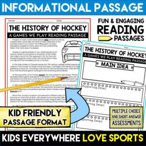 Ice Hockey Winter Sports Day Pack Reading Comprehension Passage and ...