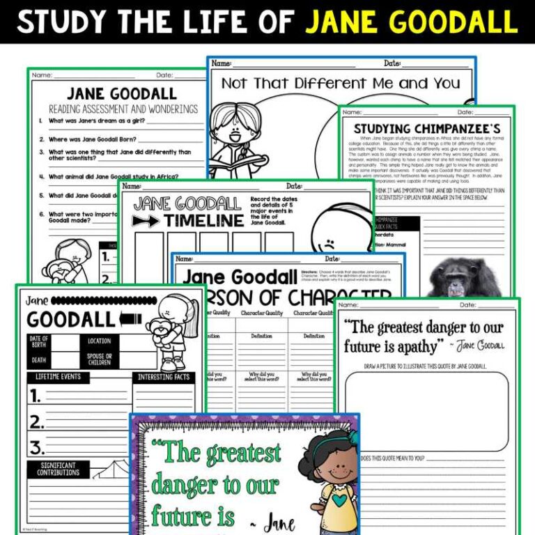 Jane Goodall Biography Pack Passages Worksheets Women's History Month ...