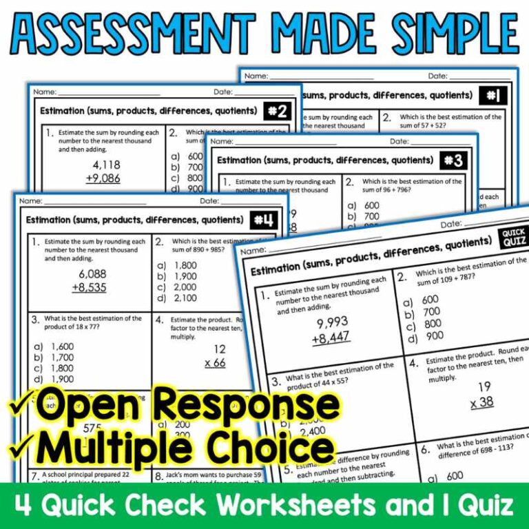 Estimation of Sums, Products, Differences and Quotients Quick Checks ...