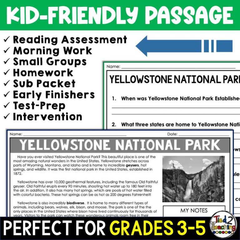 Yellowstone National Park Information Reading Passage and Research ...