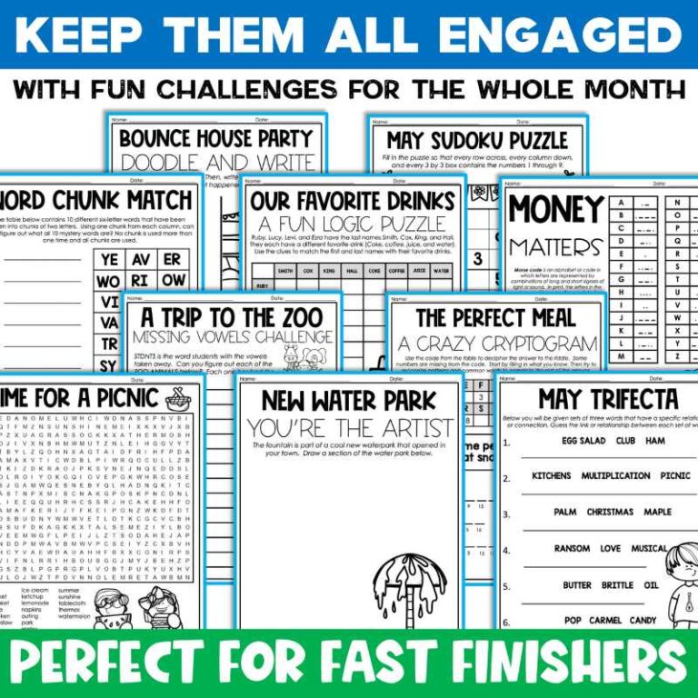 May Spring Early Finishers Puzzles Challenges and Word Search Packet ...