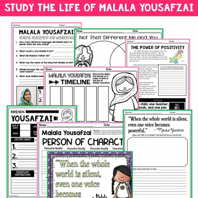 Malala Yousafzai Biography Unit Pack Reading Passages Graphic ...