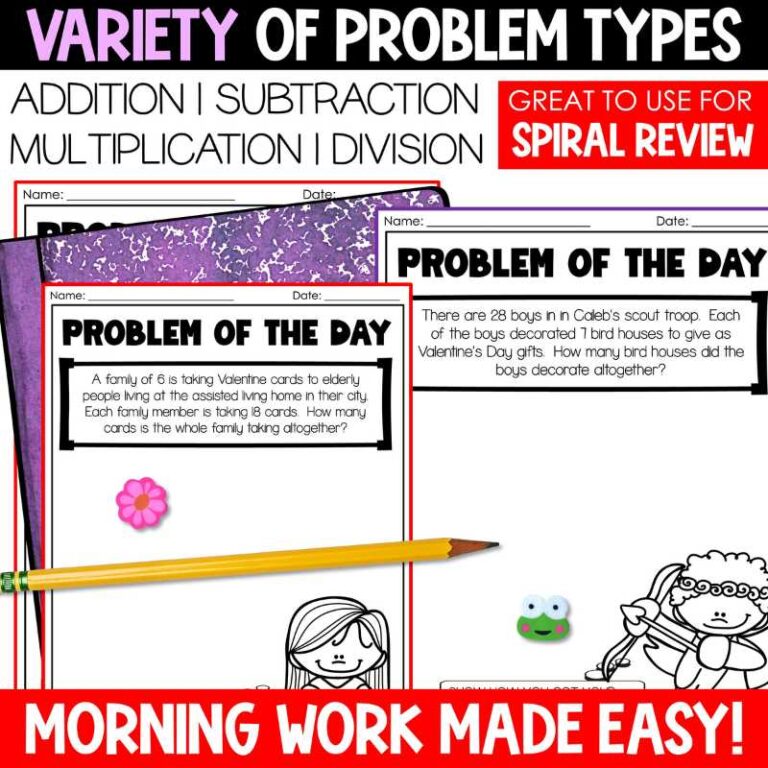Valentines Day February 4th Grade Math Word Problems Morning Work ...