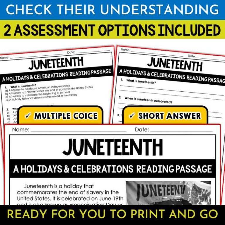 Juneteenth Nonfiction Reading Comprehension Passage and Questions June ...