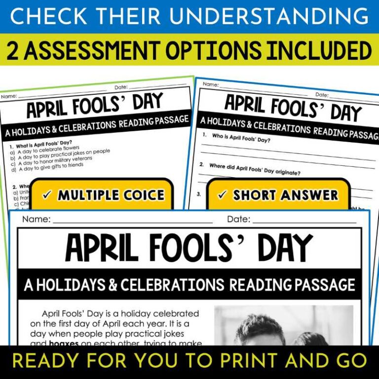 April Fools' Day Nonfiction Reading Comprehension Passage and Questions ...