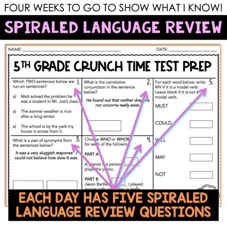 5th Grade Language ELA Test Prep State Test Preparation - Tied 2 Teaching