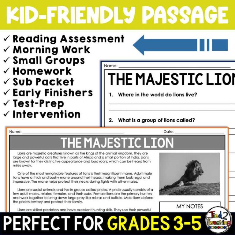 Lions African Animal Reading Passage Animal Science Research and Quiz ...
