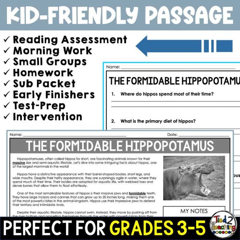 Hippos African Animal Reading Passage Animal Science Research and Quiz ...