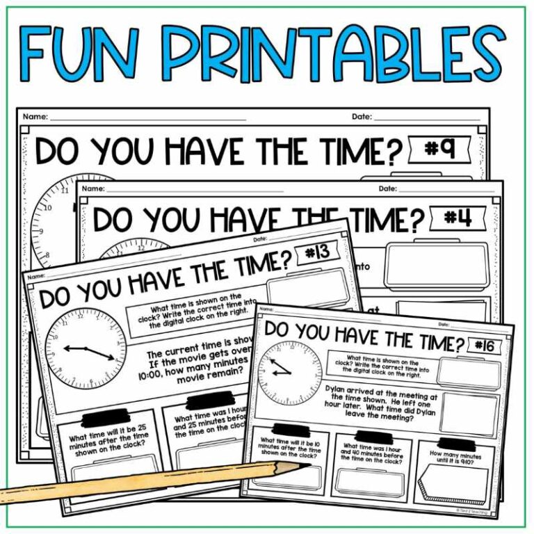 Elapsed Time to Five Minutes Word Problems and Activity - Tied 2 Teaching