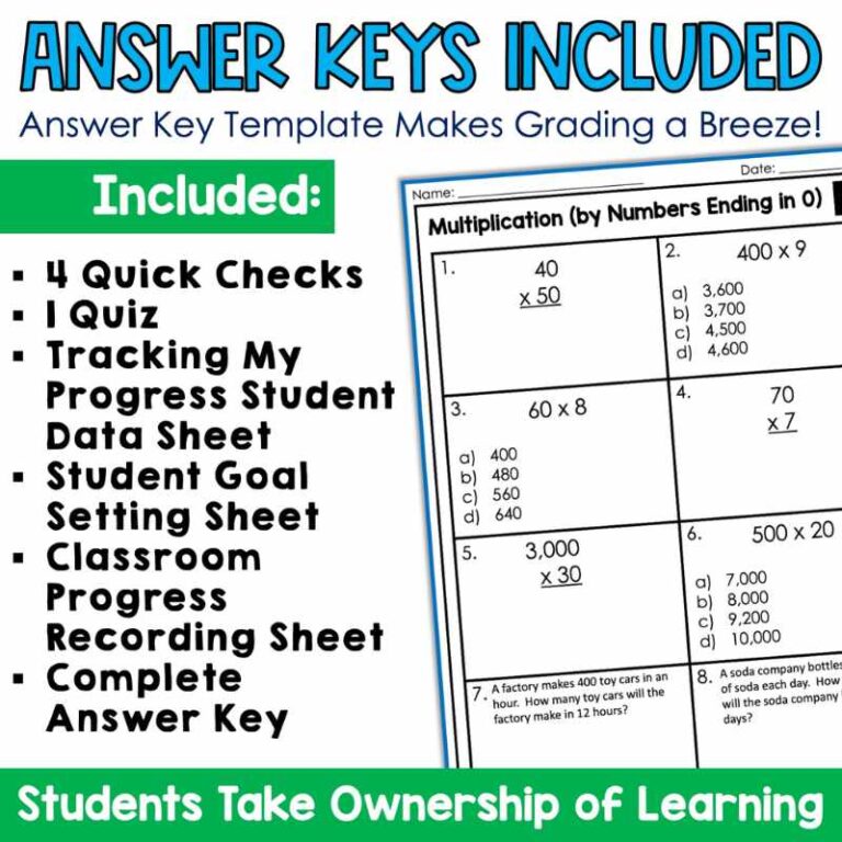 Multiplication by Numbers Ending in Zero Quick Checks - Tied 2 Teaching