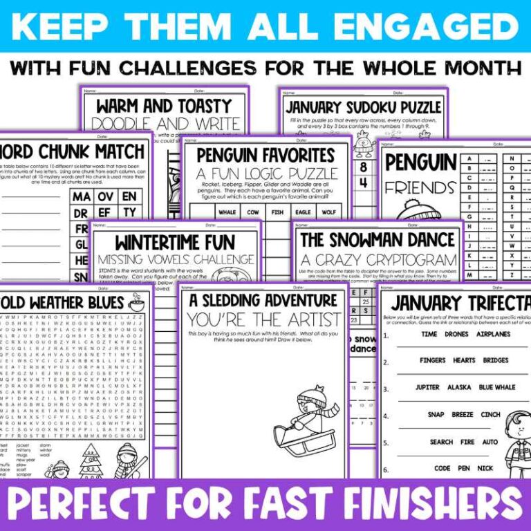 January Winter Early Finishers Work Puzzles and New Years Word Search ...