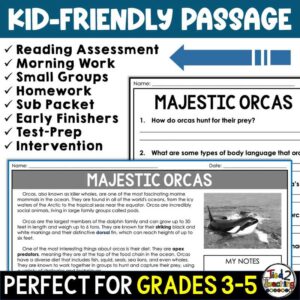 Orcas Ocean Animal Reading Passage Killer Whales Marine Animal Science ...