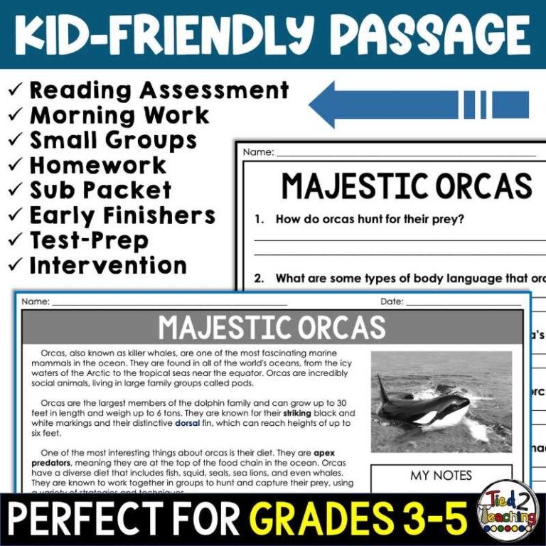 Orcas Ocean Animal Reading Passage Killer Whales Marine Animal Science ...