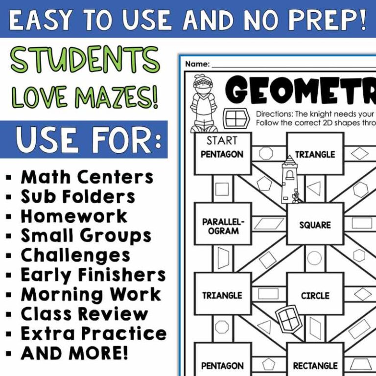 2D Shapes Math Mazes 2d Shapes Worksheets - Tied 2 Teaching