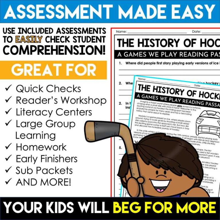 Ice Hockey Winter Sports Day Pack Reading Comprehension Passage and ...