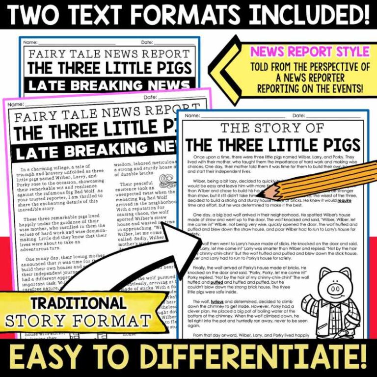 Three Little Pig Elements of a Fairy Tale Reading Passages Writing ...