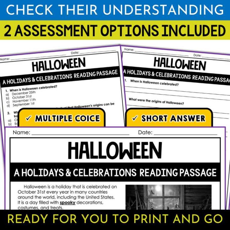 Halloween Nonfiction Reading Comprehension Passage and Questions ...