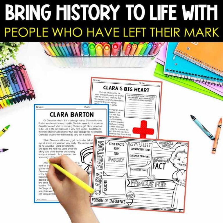 Clara Barton Biography Pack Reading Passages Poster Graphic Organizers ...