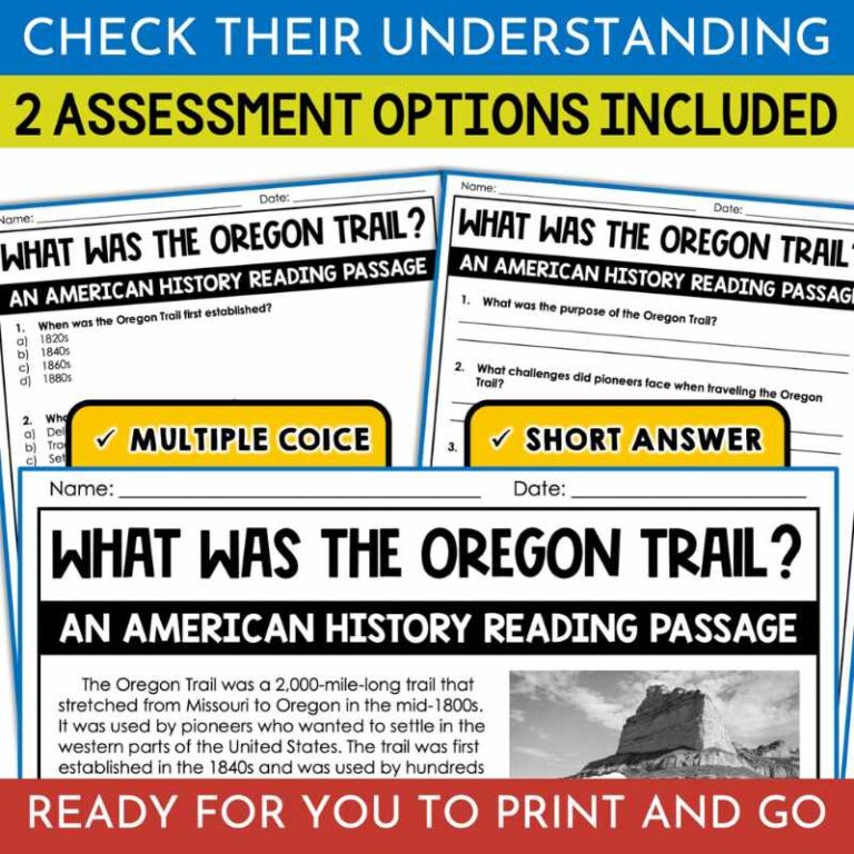 The Oregon Trail Reading Passage & Questions Westward Expansion Fun ...