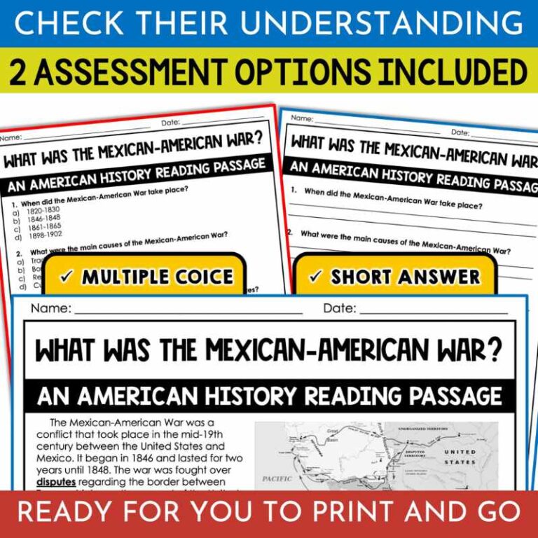 Mexican American War Reading Comprehension Passage and Questions - Tied ...