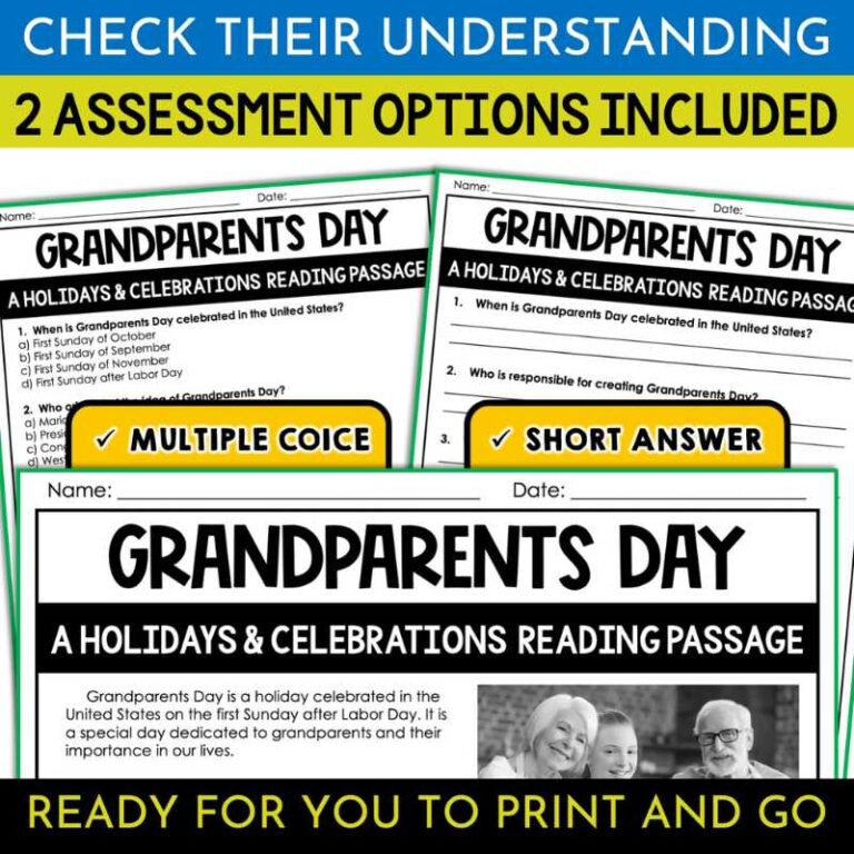 Grandparents Day Nonfiction Reading Comprehension Passage and Questions ...