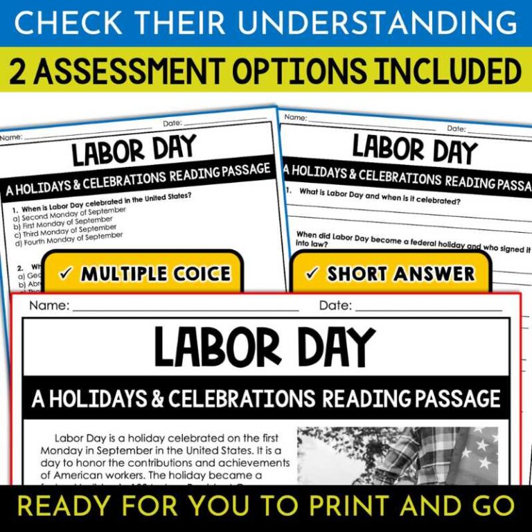 Labor Day Nonfiction Reading Comprehension Passage and Questions ...