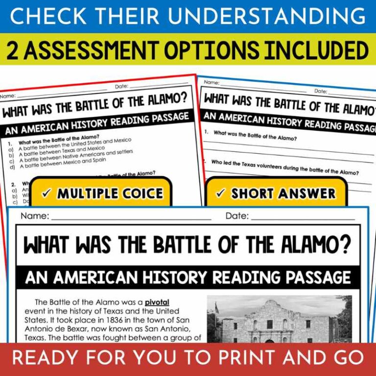 Battle of the Alamo Reading Passage and Questions Texas Revolution ...
