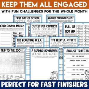 August Back to School Early Finishers Puzzles and Word Search Packet ...